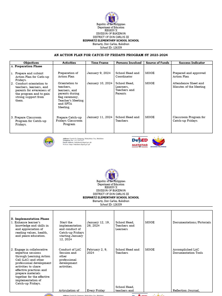 Action Plan For Catch-Up Fridays | PDF