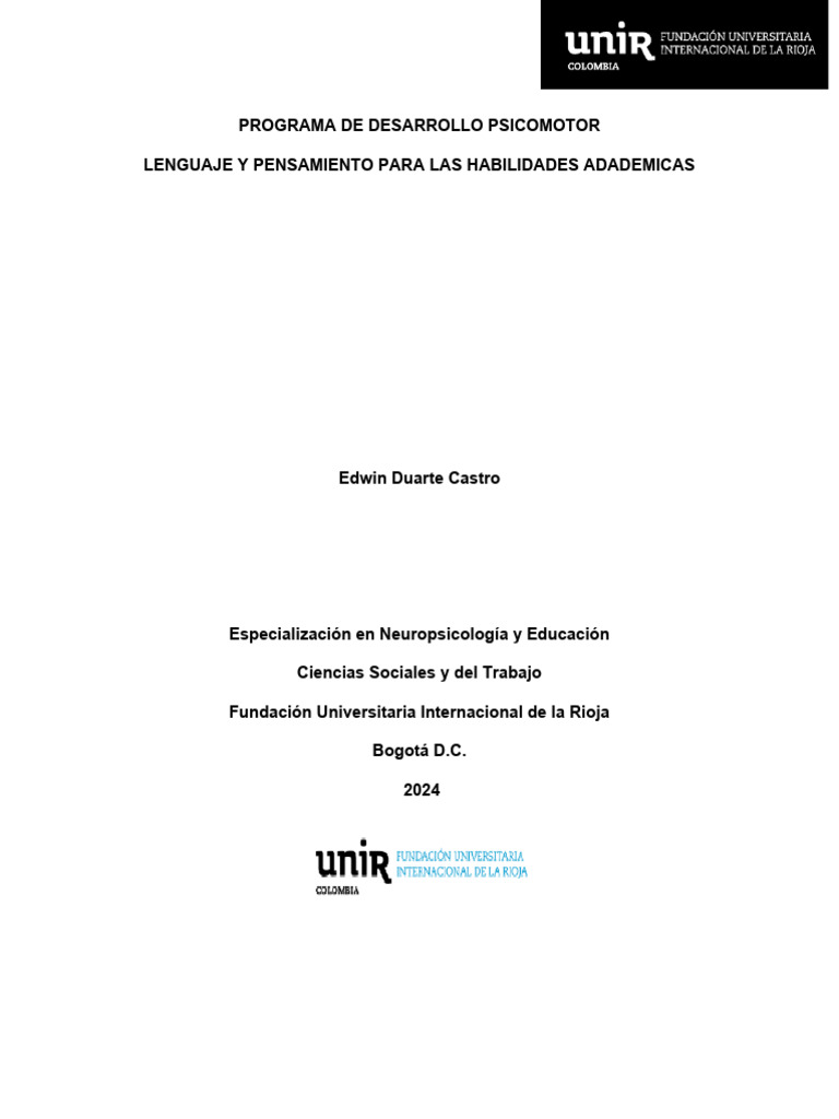 Programa de Desarrollo Psicomotor Unir 2024 | PDF | Aprendizaje | Las emociones