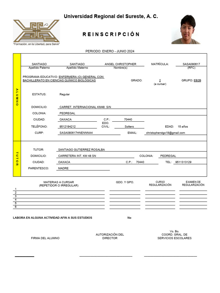Formato Reinscripcion | PDF