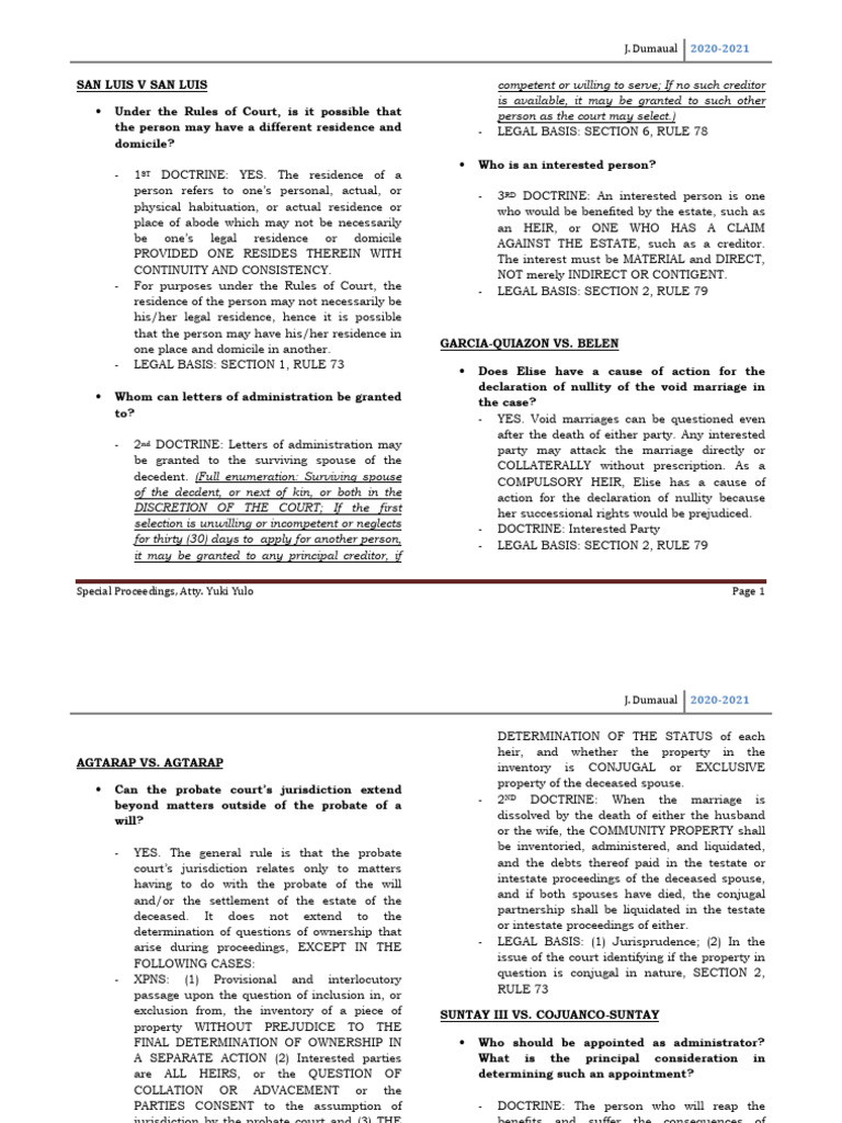 1ST Set of Cases Spec Pro Question Form | PDF | Probate | Foreclosure
