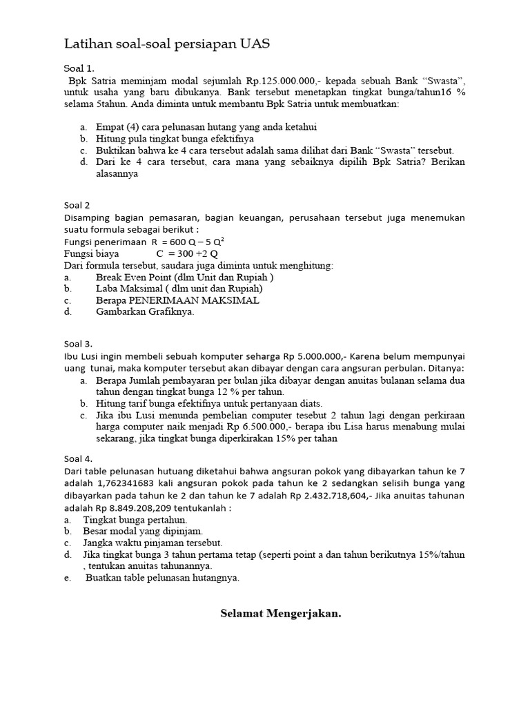 Soal Latihan Persiapan UAS | PDF Soal Latihan Persiapan UAS | PDF
