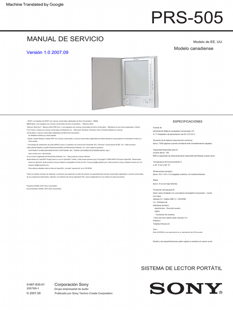 Sony prs-505 Ver.1.0 SM | PDF