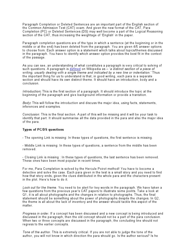Mastering Paragraph Completion for CAT | PDF | Paragraph | Camera