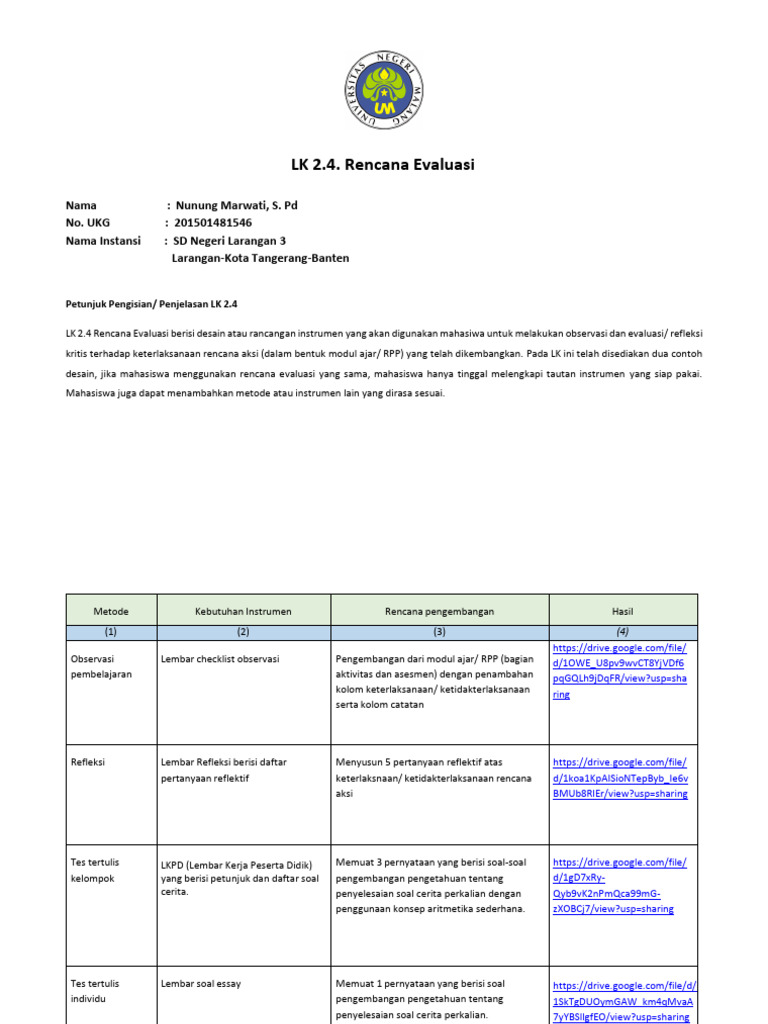 Contoh Lk 2.4_rencana Evaluasi | PDF