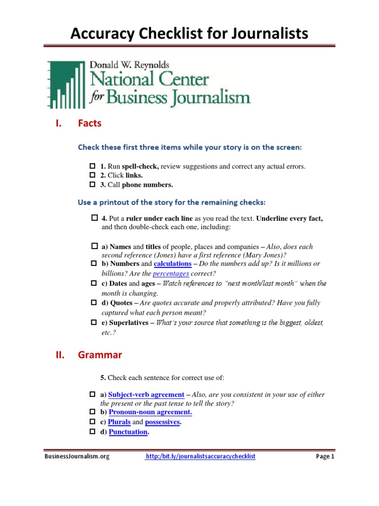 Accuracy Checklist For Journalists | PDF | Accuracy And Precision ...