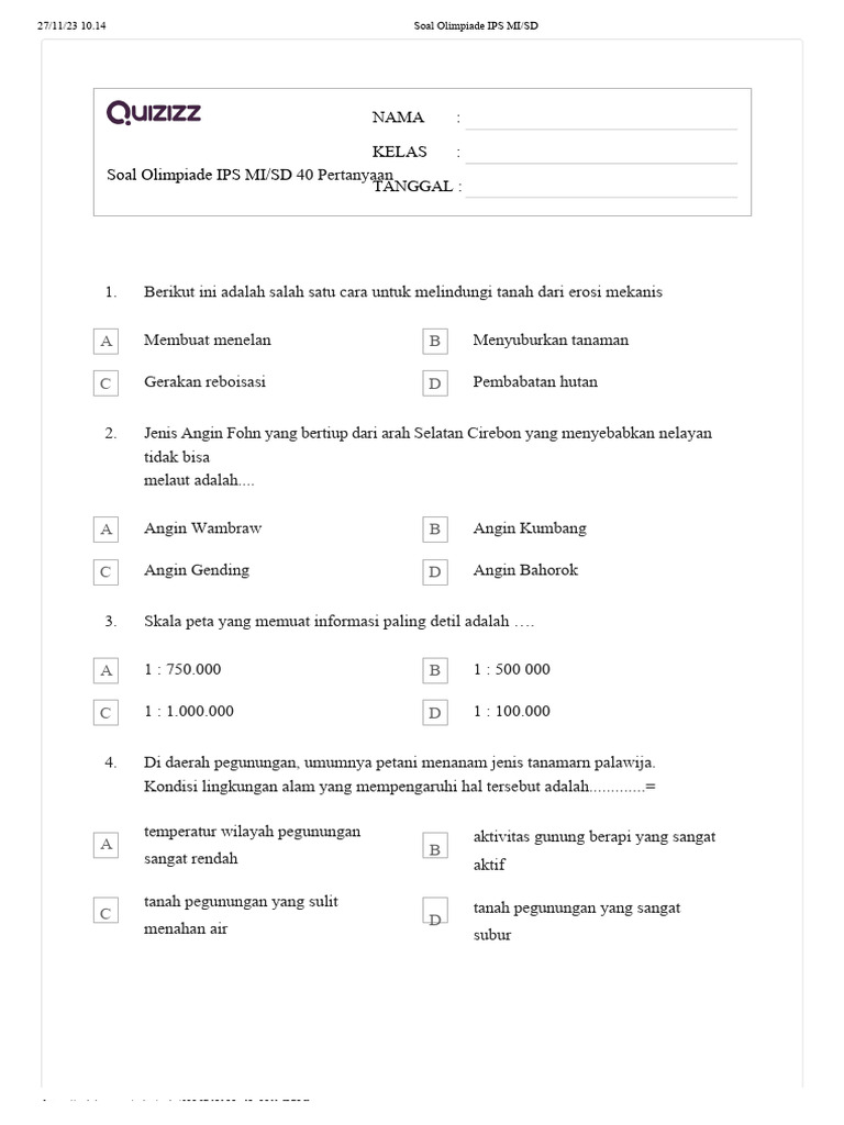 Soal Olimpiade IPS MI - SD | PDF