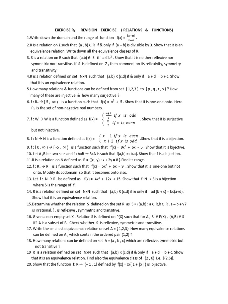 Rev - Ex 1.relations, Functions | PDF | Function (Mathematics ...