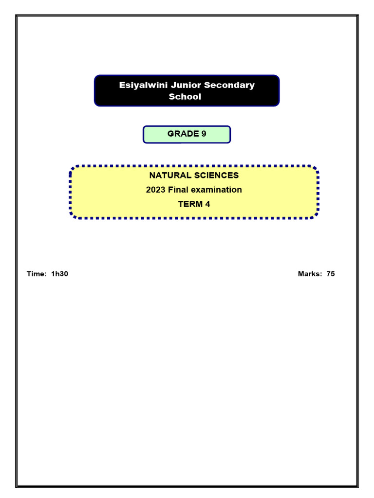 2023 Grade 9 NS Test | PDF | Electrical Resistance And Conductance ...