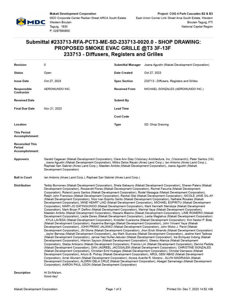 Rfa Pct3 Me SD 233713 0020.0 Proposed Smoke Evac Grille @t3 3f 13f ...