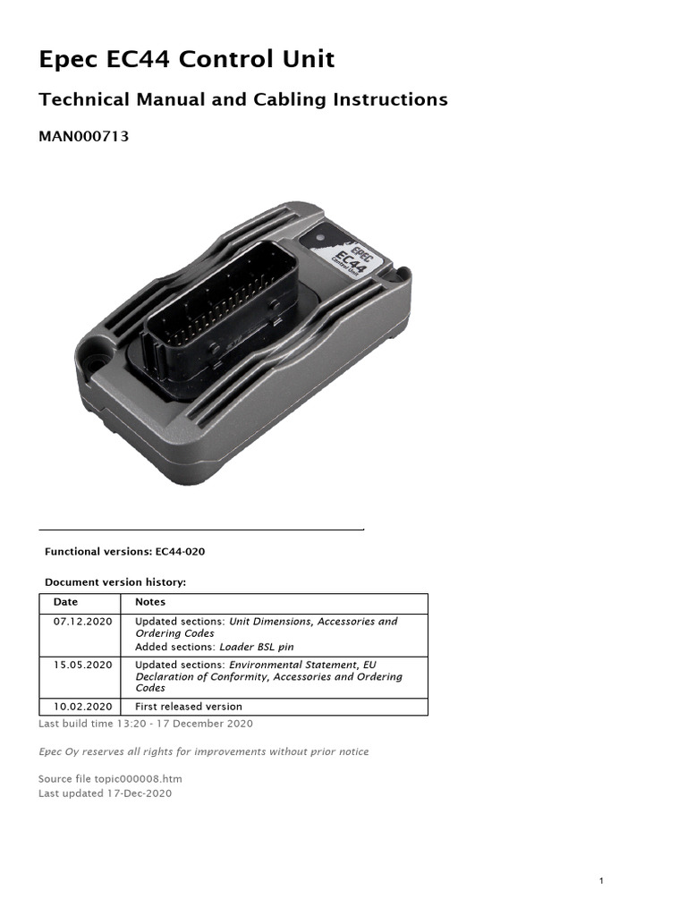 Epec EC44 Control Unit Technical Document MAN000713 | PDF | Electronics | Electrical Engineering