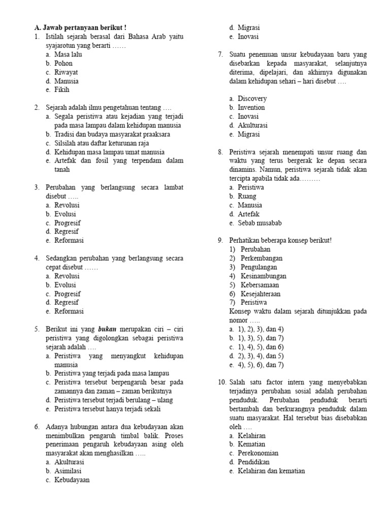 Soal Latihan Sejarah Kelas X | PDF