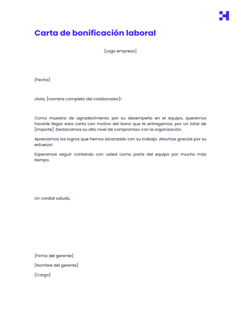 Carta de Bonificación Laboral | PDF
