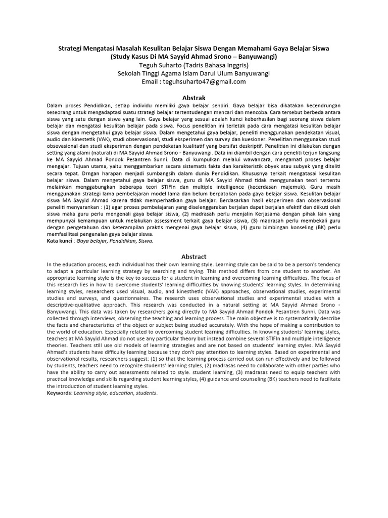 Jurnal Psikologi Belajar Wawancara (Teguh) | PDF