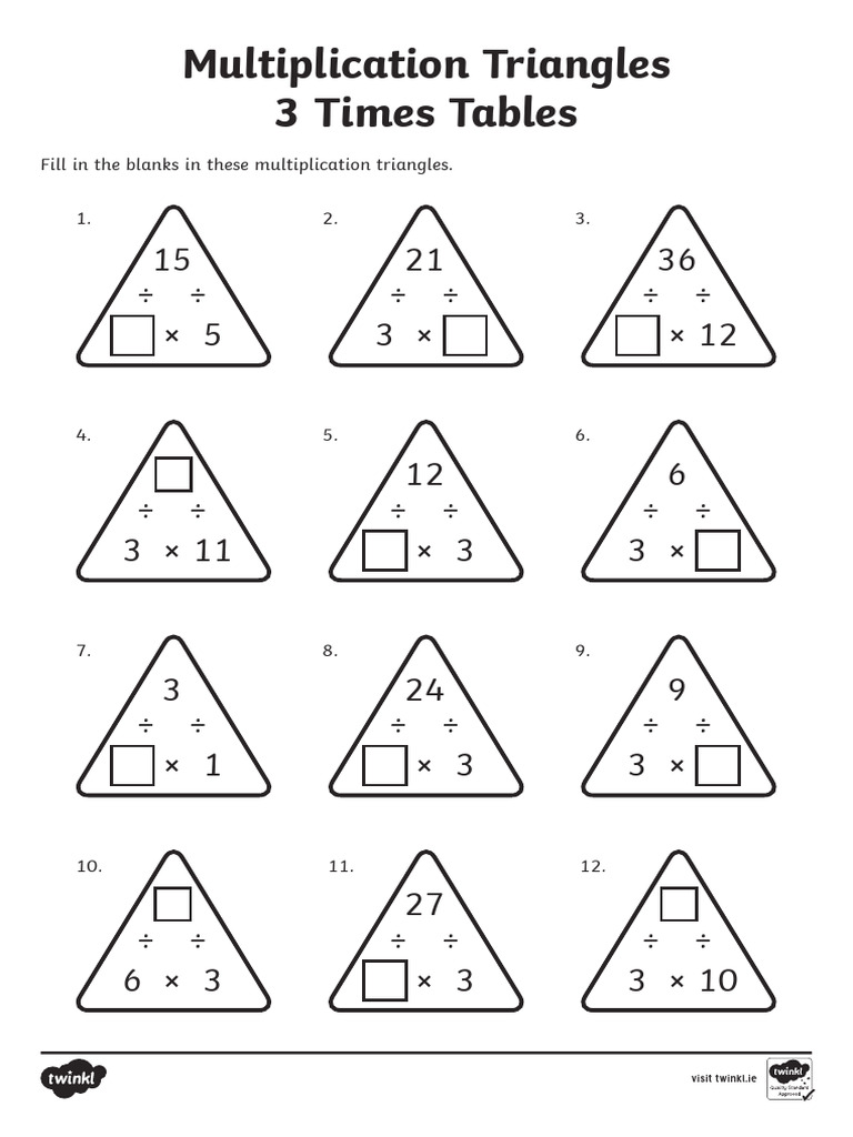 Roi2 M 362 Multiplication Triangles 3 4 and 8 Times Tables Worksheets ...