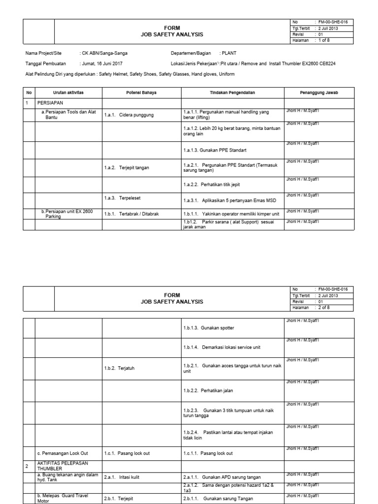 JSA - Remove Install Thumbler Hitachi EX2600 | PDF