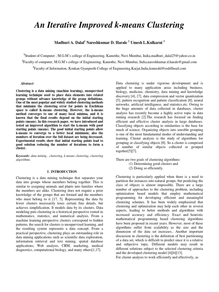 Iterative Improved K-Means Clusterin | PDF | Teaching Methods & Materials | Technology & Engineering