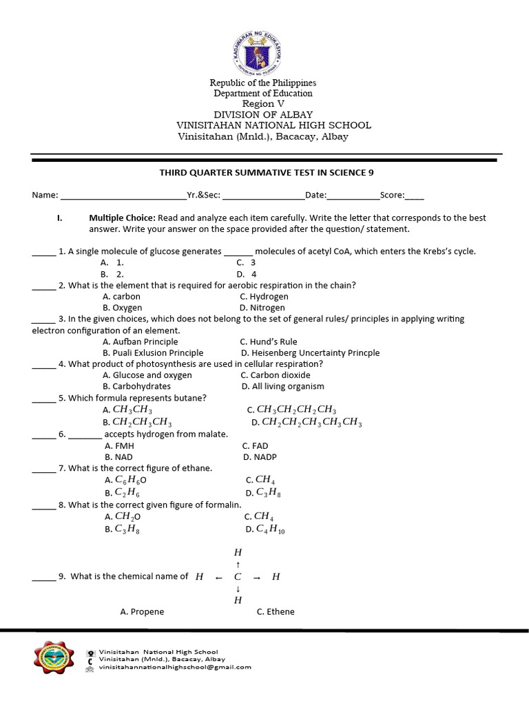 2nd Quarter Summative Test in Science | PDF | Cellular Respiration ...