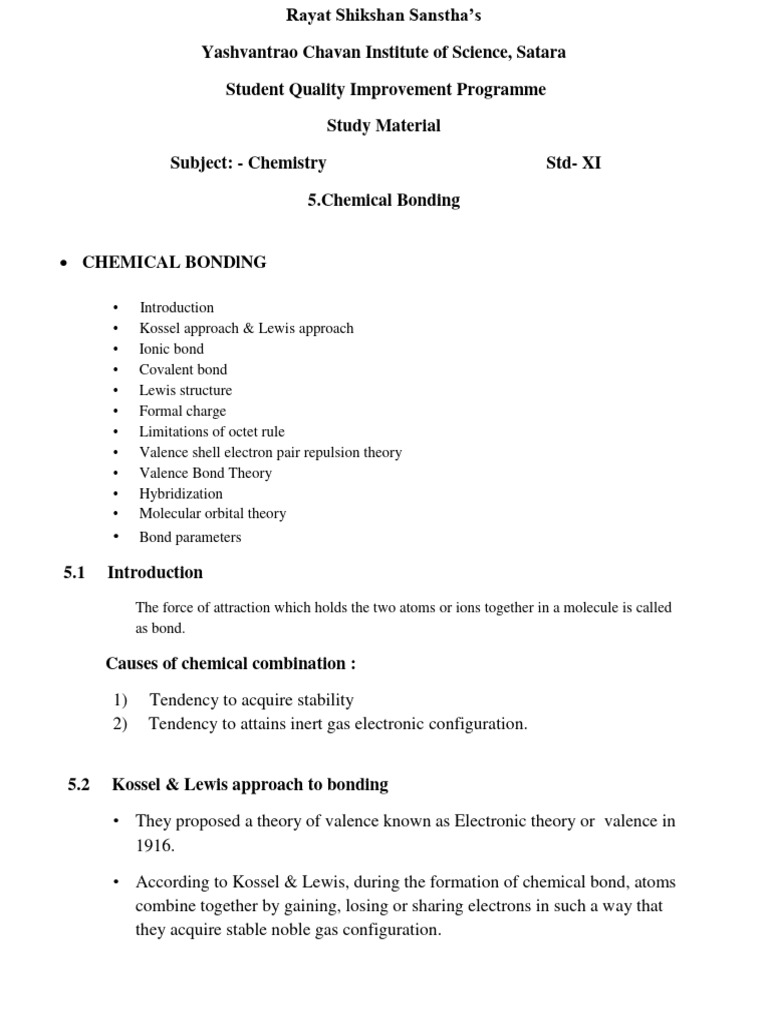 5.chemical Bonding | PDF | Chemical Bond | Ion