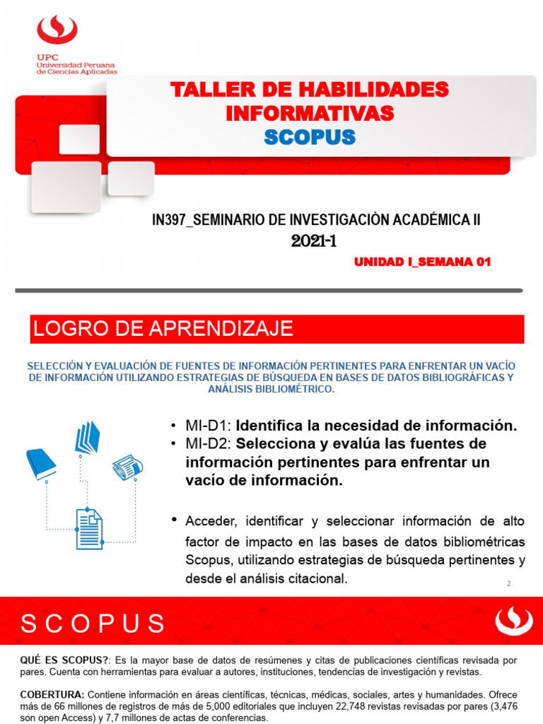 Unidad I - Semana 01 - Taller de Habilidades Formativas - Scopus - 2021-01 | PDF | Ciencias de ...