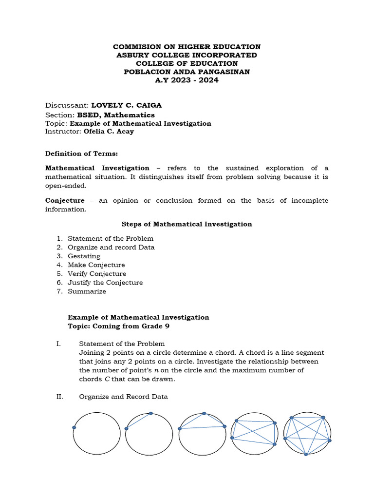 Example of Mathematical Investigation | PDF