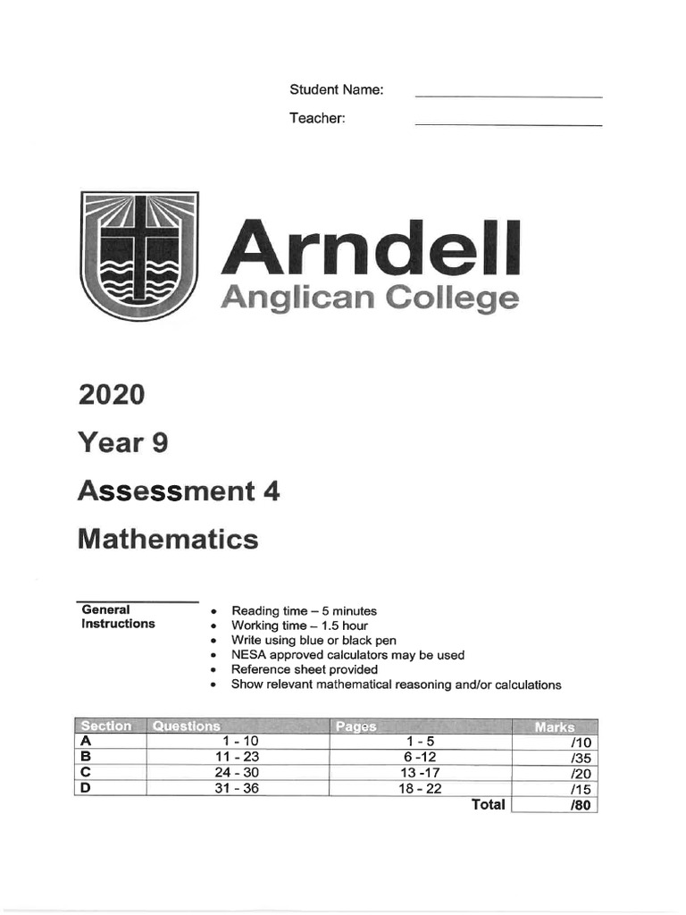 2020 Year9 Yearly Exam With Solns-1 | PDF