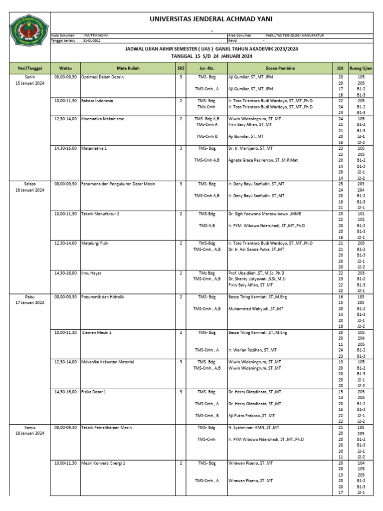 Jadwal Uas Reg Pagi | PDF
