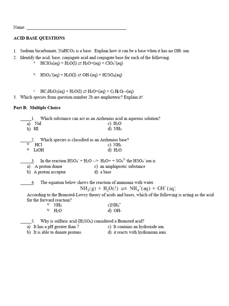 Acid Base Theory Worksheet Pdf Acid Hydroxide