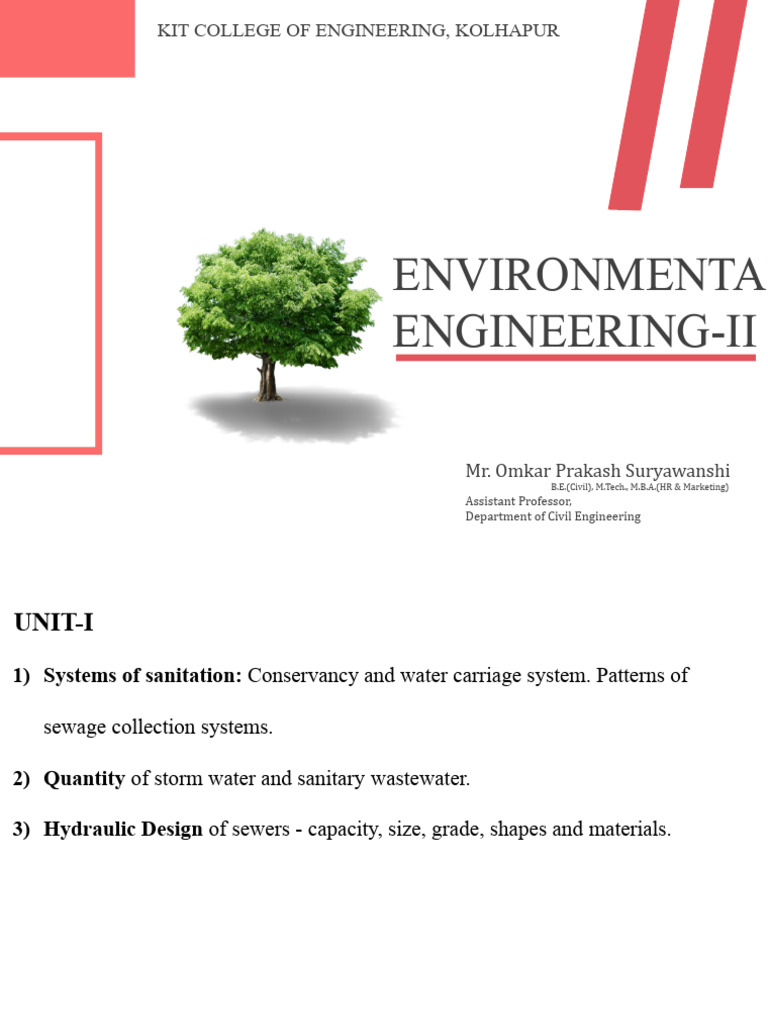 Unit I Sewage Collection Sewerage System Quantity Estimation Hydraulic Design Sanitary ...