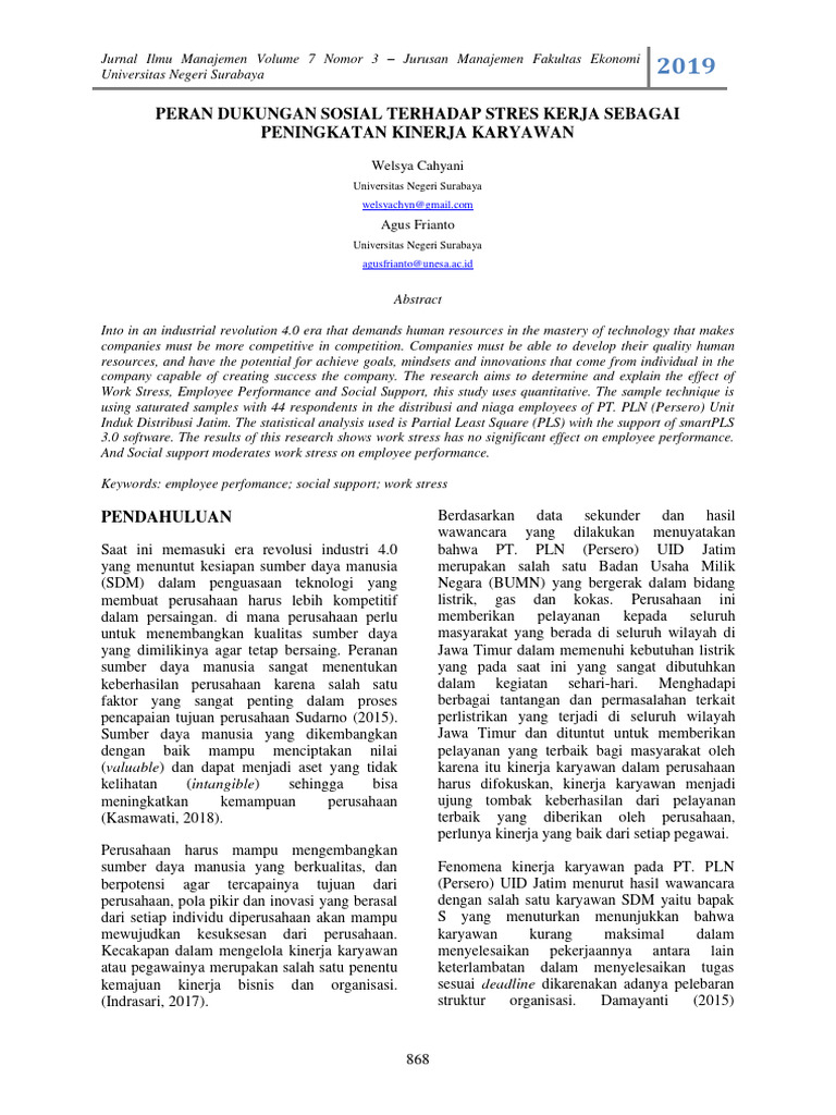 Peran Dukungan Sosial Terhadap Stres Kerja Sebagai | PDF