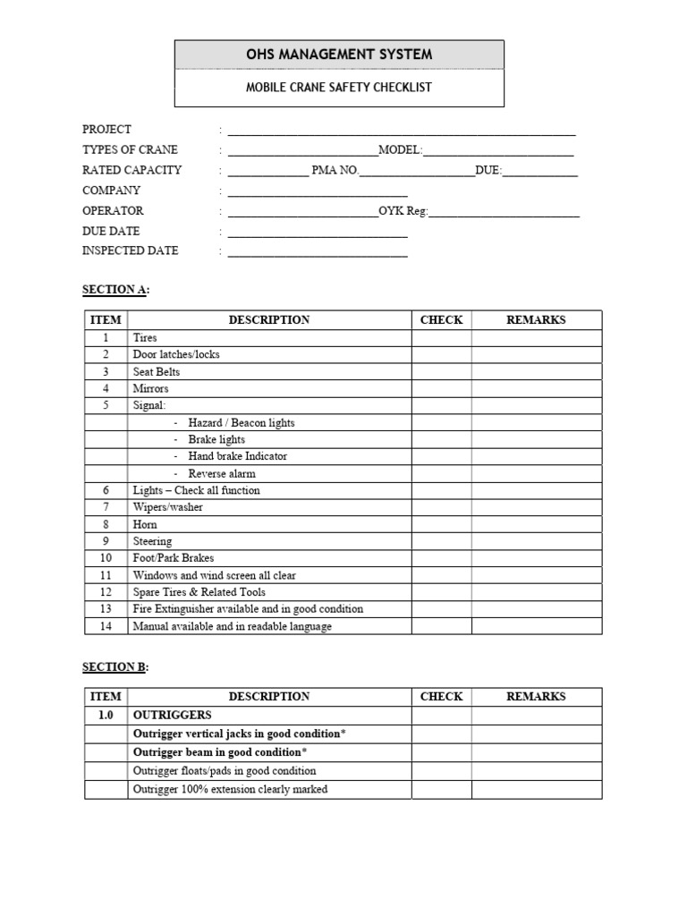 Mobile Crance Checklist | PDF