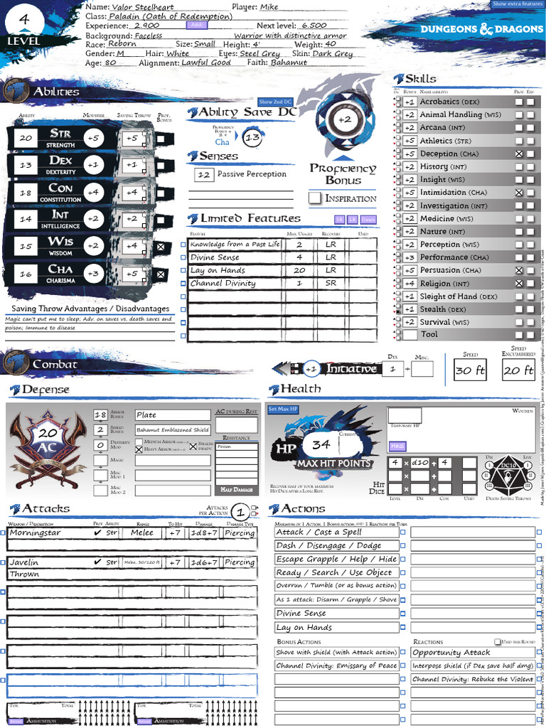 Valor Steelheart Character Sheet | PDF | Dungeons & Dragons