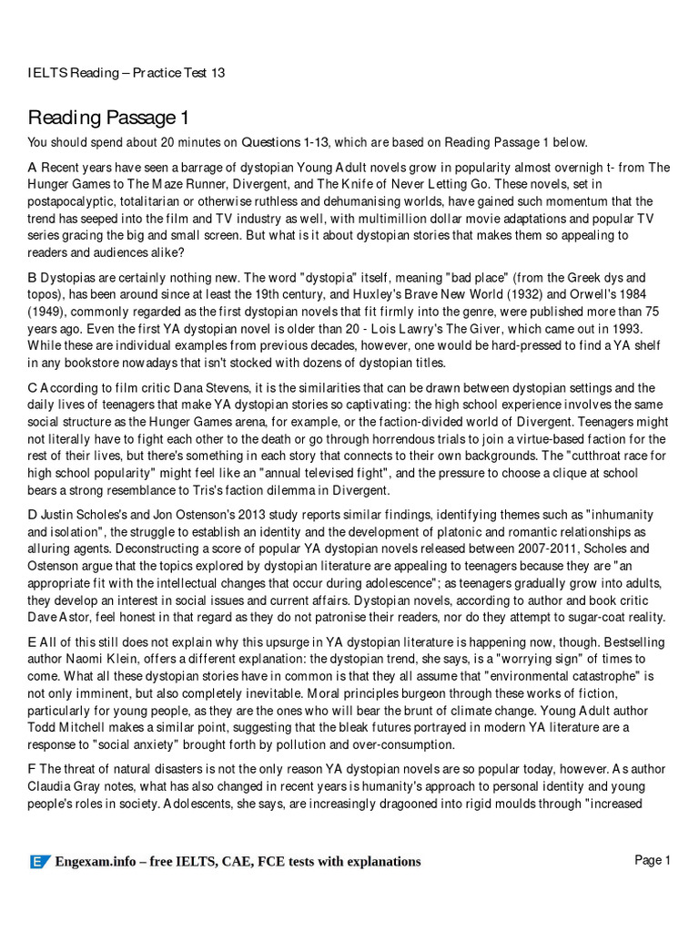 IELTS Reading Practice Test 13 Printable | PDF | Dystopia | Utopian And ...
