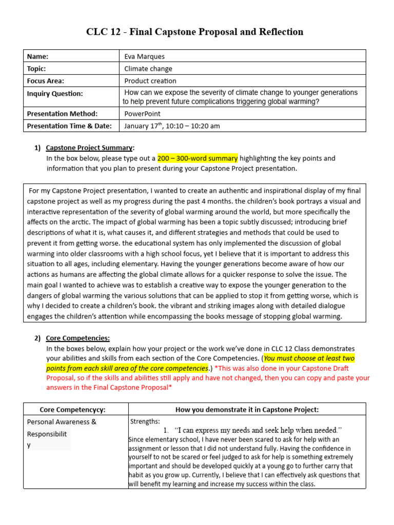 CLC 12 - Final Capstone Proposal and Reflection | PDF | Reading Comprehension | Climate Change