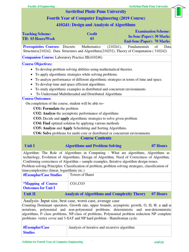 Daa 2019 Syllabus | PDF | Algorithms | Computer Science Daa 2019 Syllabus | PDF | Algorithms | Computer Science