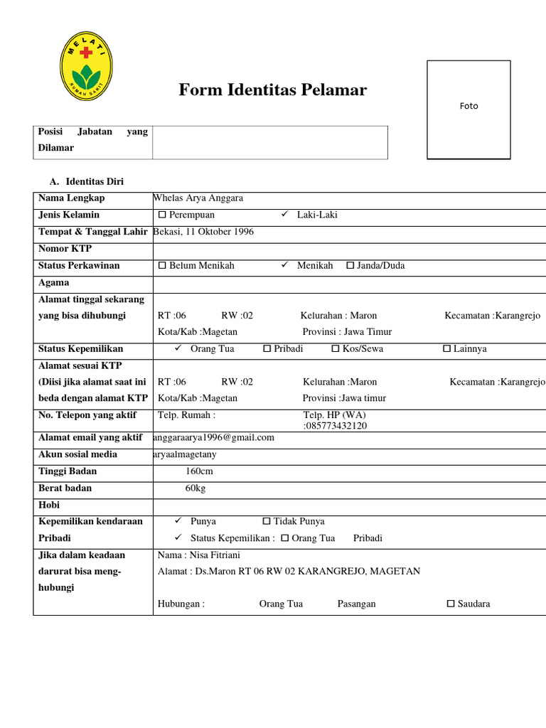 Form Identitas Pelamar RSM | PDF