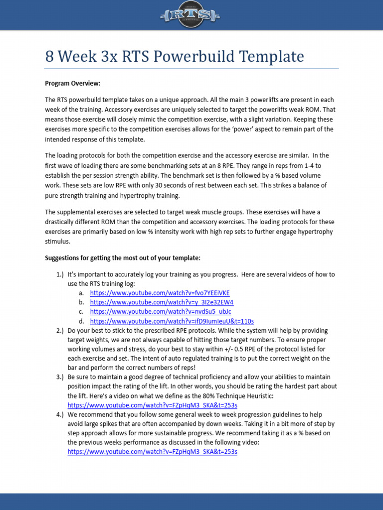 8 Week 3x RTS Powerbuild Template | PDF | Strength Training | Physical ...