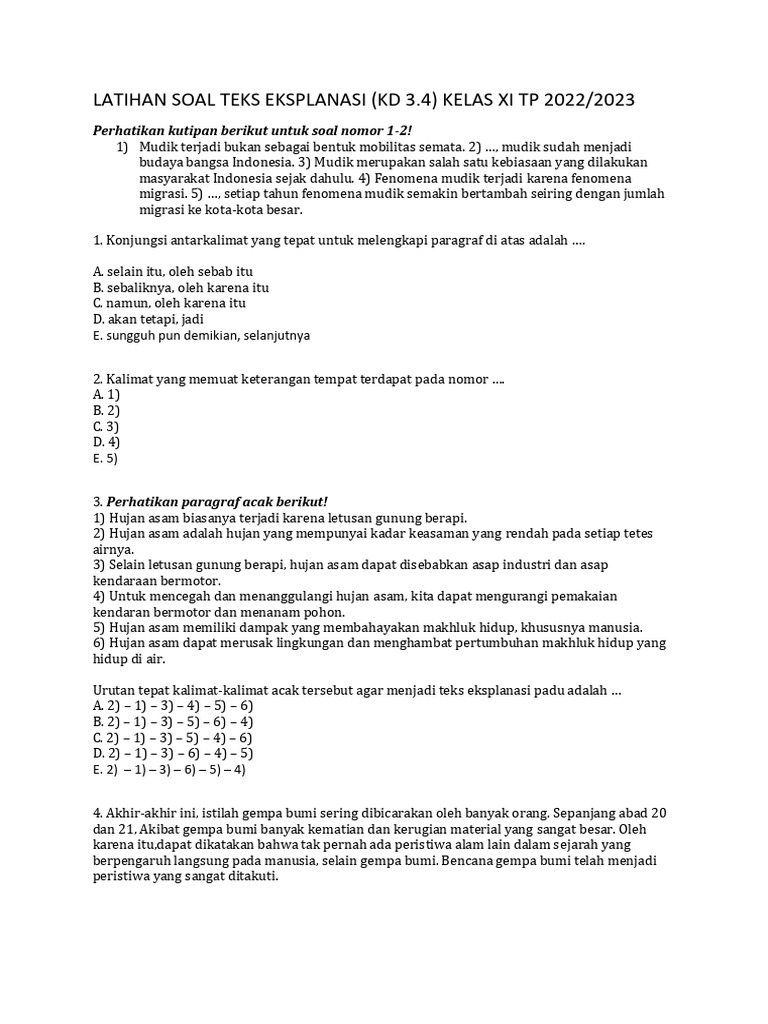 Latihan Soal Teks Eksplanasi | PDF | Kajian Bahasa Asing