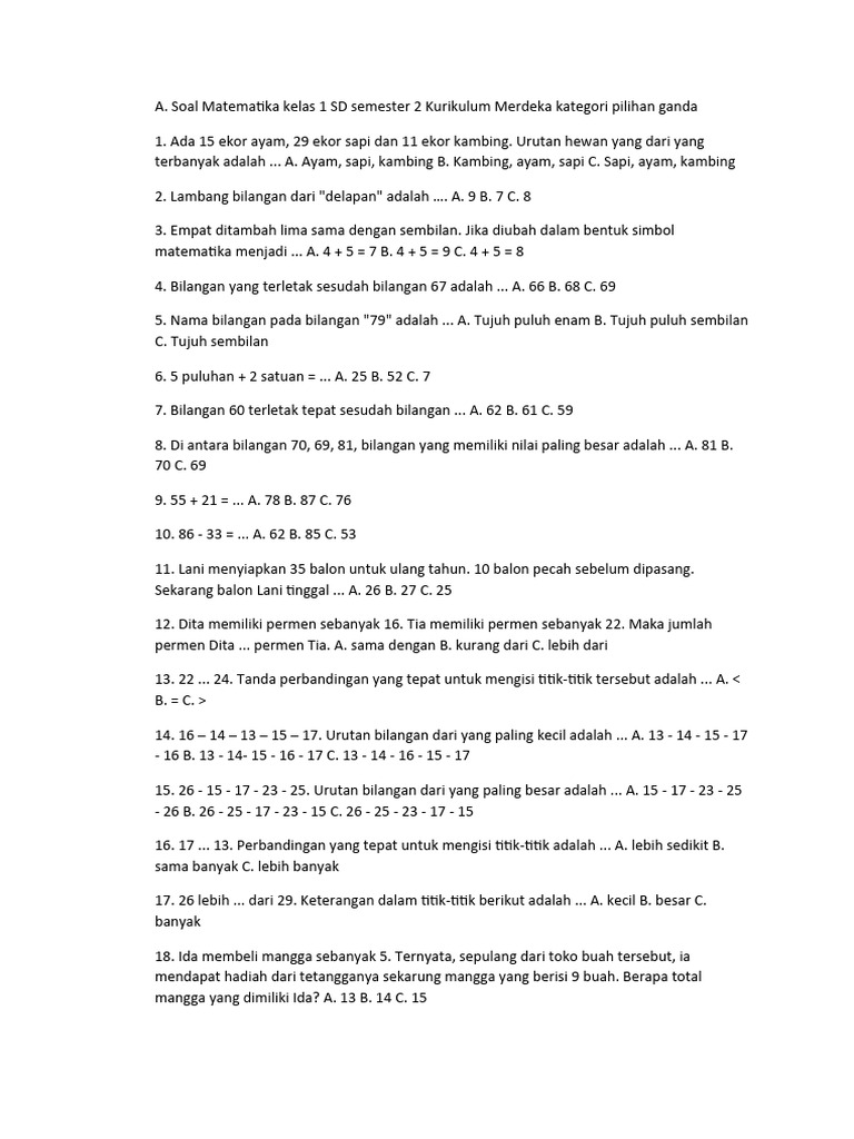 Soal MTK SD 1 | PDF | Metode & Bahan Ajar
