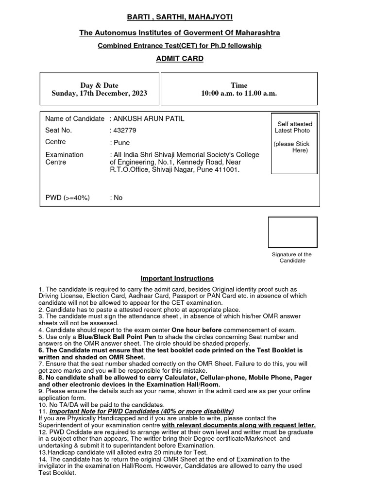 AdmitCard 432779 | PDF