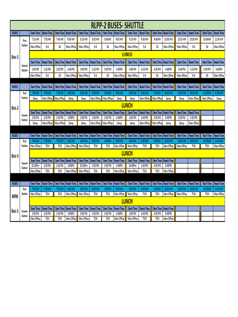Shuttle Bus Schedule Overview | PDF