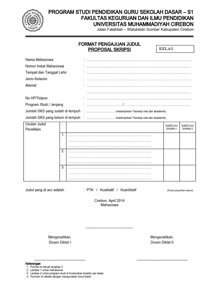 Format Pengajuan Judul Skripsi S1 PGSD | PDF