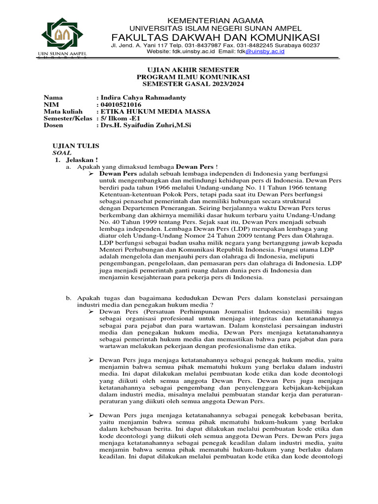 Indira Cahya R - UAS EHM - 04010521016 | PDF