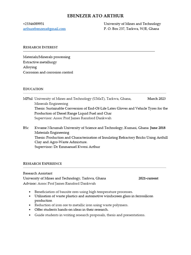 EBENEZER ATO ARTHUR, CV | PDF