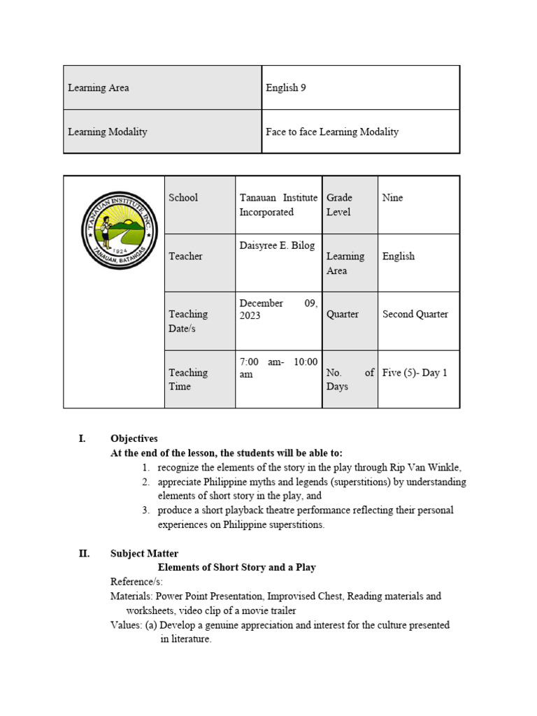 A Detailed Lesson Plan in Grade 9 Englis | PDF | Language Arts & Discipline