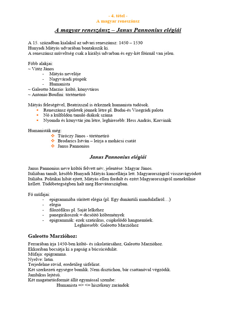 A Magyar Reneszánsz - Janus Pannonius | PDF
