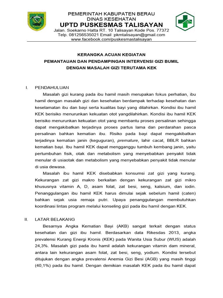 KAK Kunjungan Lapangan Bumil Kurang Energi Kronik, Anemia (Belum Revisi ... KAK Kunjungan Lapangan Bumil Kurang Energi Kronik, Anemia (Belum Revisi ...