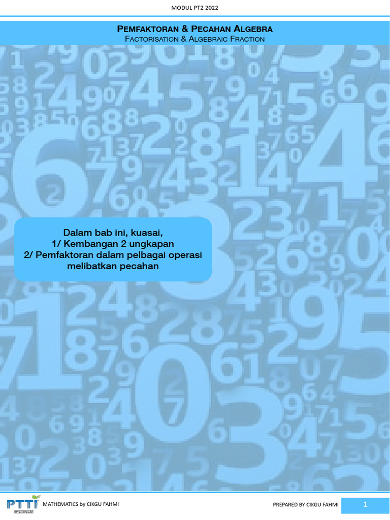 (MODUL) Pemfaktoran & Pecahan Algebra | Download Free PDF | Algebra ...