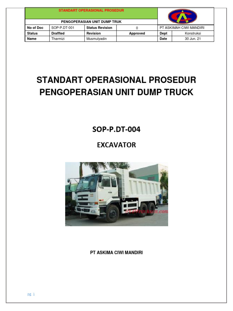 SOP Pengoperasian Dumptruck | PDF