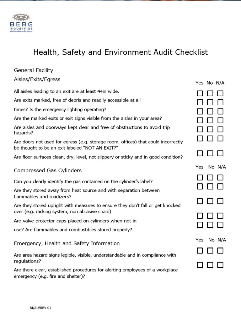 USA - HSE Audit Checklist - Template | PDF | Technology & Engineering