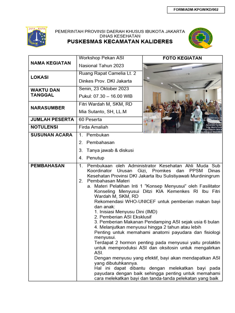 Notulen Rapat Workshop ASI 2023 | PDF